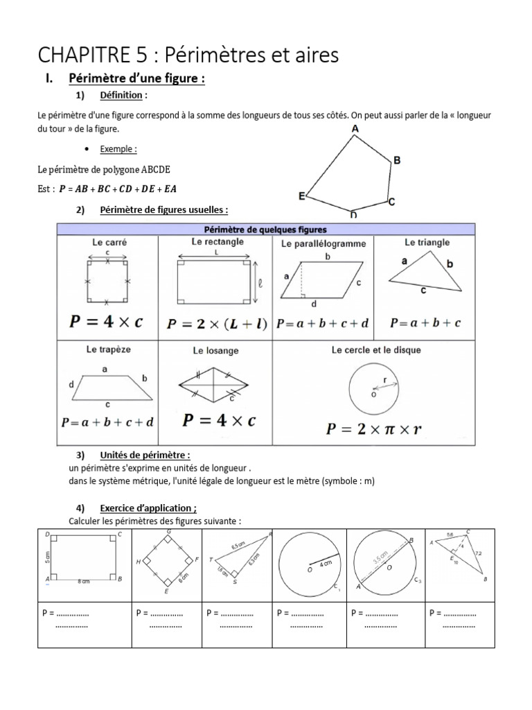 Cours Perimetre Et Aire | PDF
