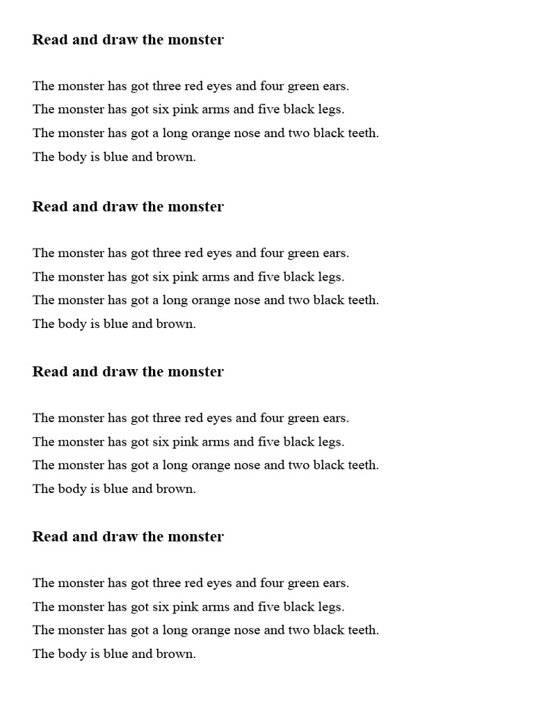 Read and Draw The Monster | PDF