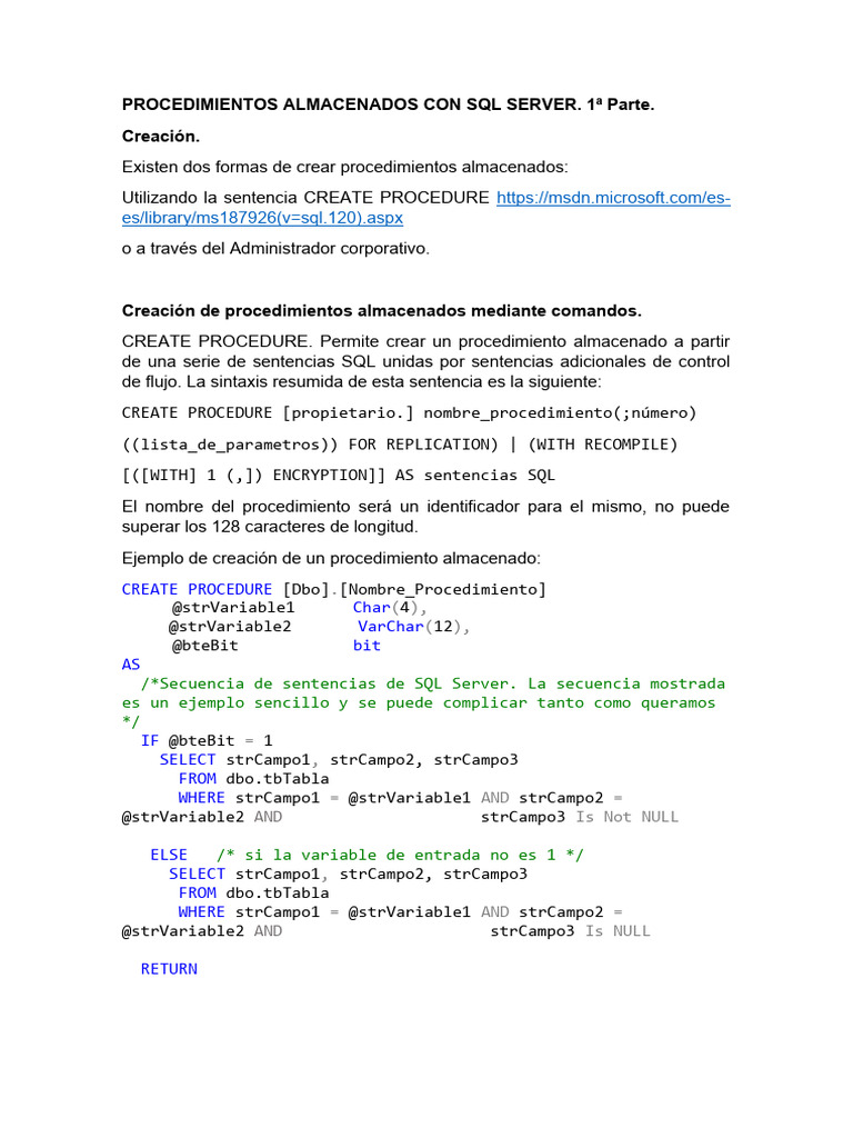 02 Procedimientos Almacenados I | PDF | SQL | Servidor SQL de Microsoft