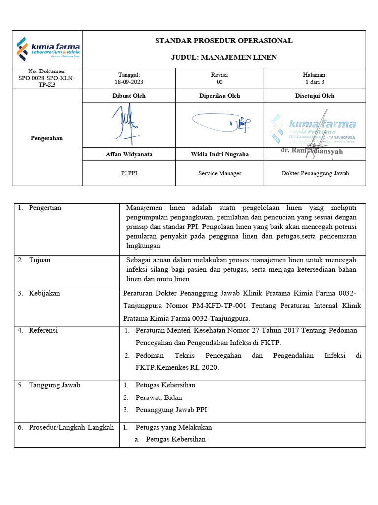 Spo Management Linen Format Baru | PDF