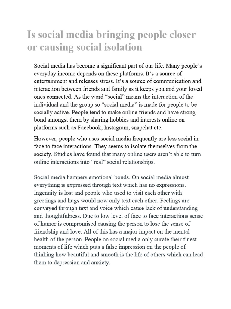 Is Social Media Isolating Us From The Real World | PDF | Social Media | Popular Culture & Media ...