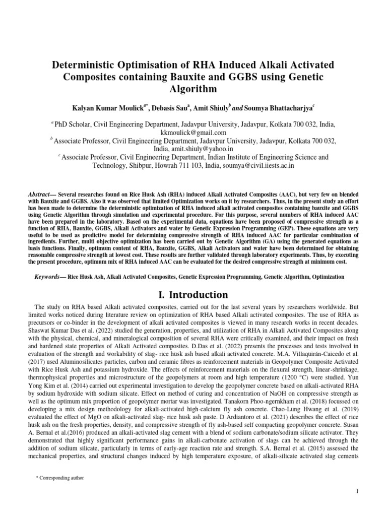 Deterministic Optimisation of RHA Induced Alkali Activated Composites ...