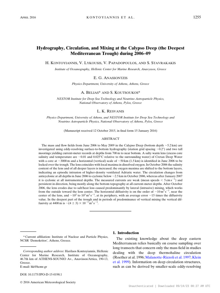 Calypso Deep | PDF | Contour Line | Salinity