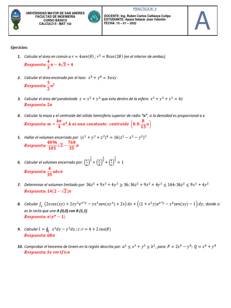 MAT - 102 - Practica Nro 3 - Grupo A | PDF