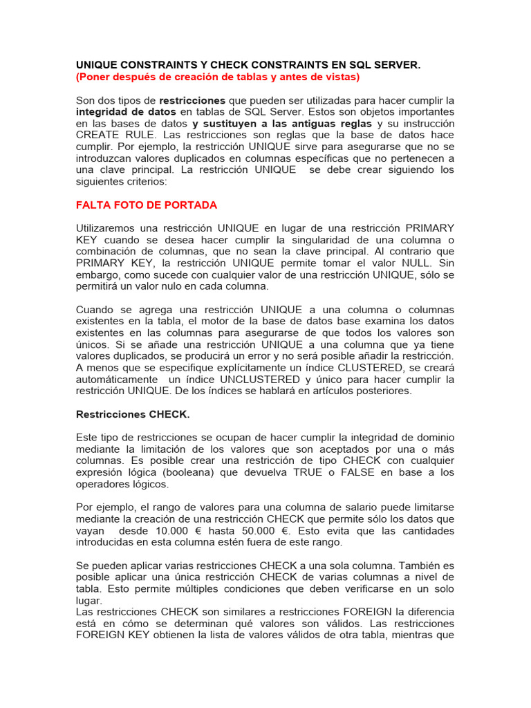 Unique Constraints Y Check Constraints Pdf Computadoras