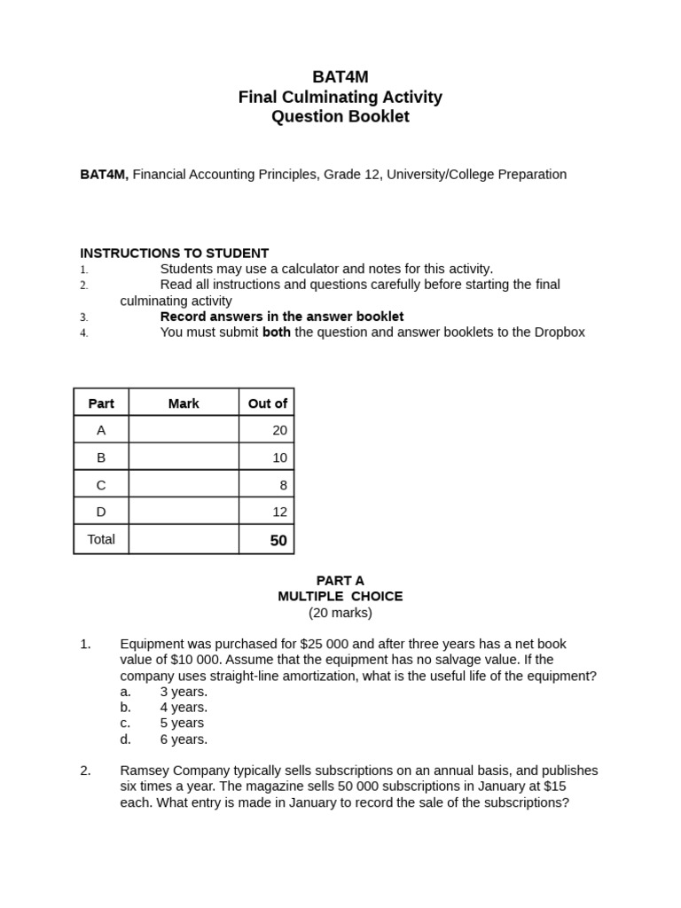 BAT4M Culminating Activity Guide | PDF | Debits And Credits | Dividend