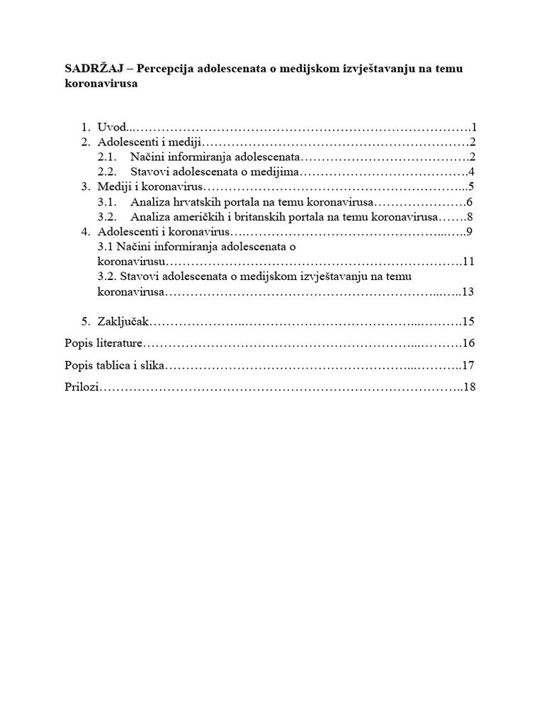 Tablica Sadržaja | PDF