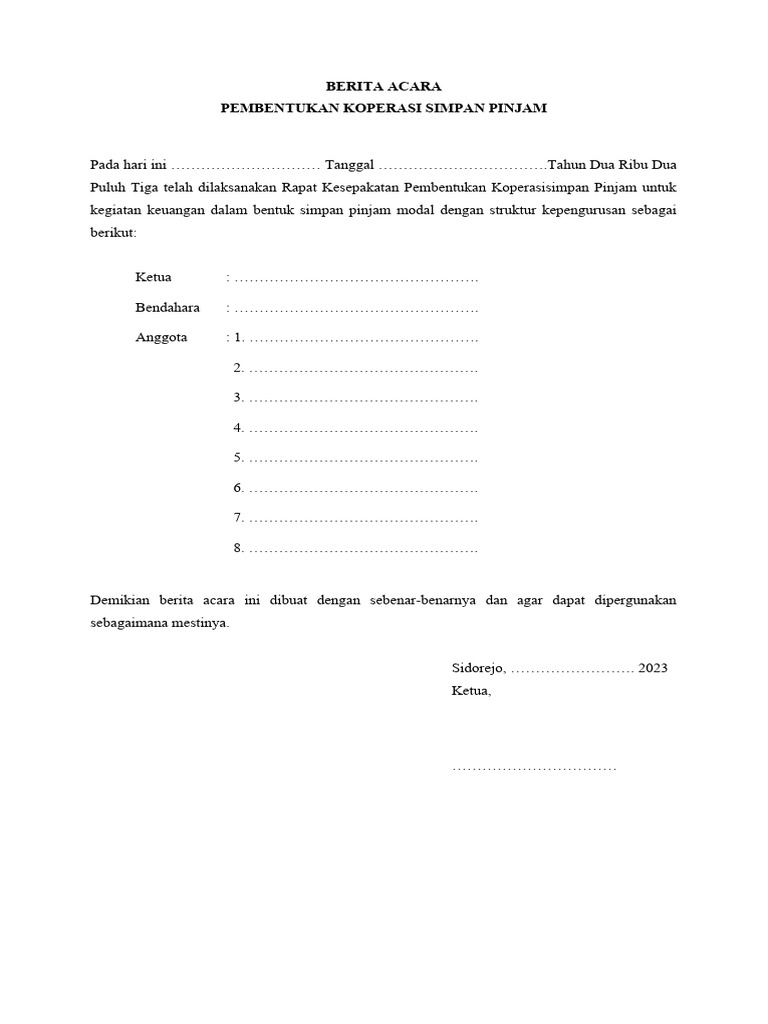 Berita Acara Koperasi Simpan Pinjam | PDF