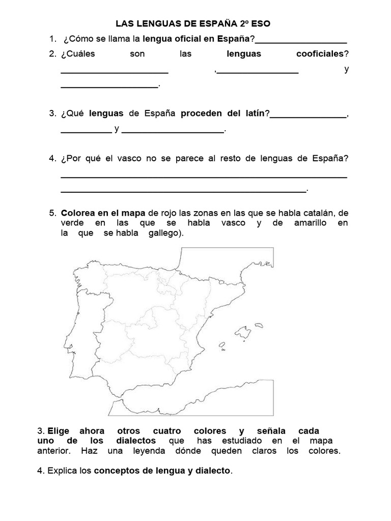 Lenguas de España 2º ESO: Actividades | PDF