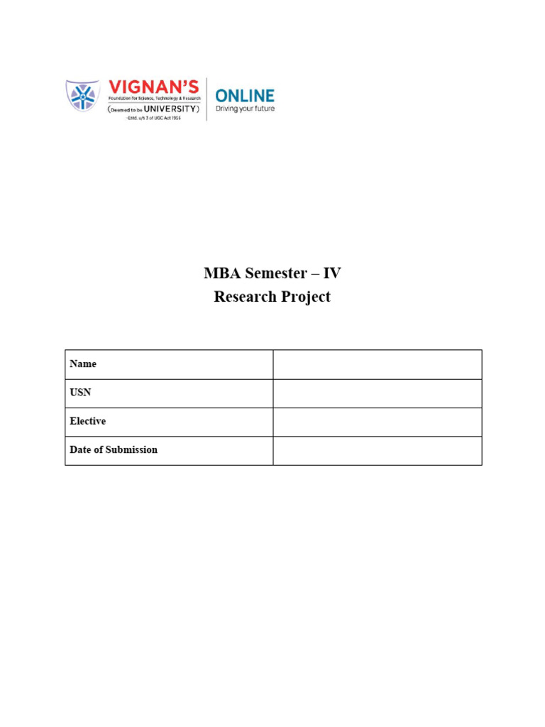 VO Research Project Template | PDF | Methodology | Master Of Business Administration