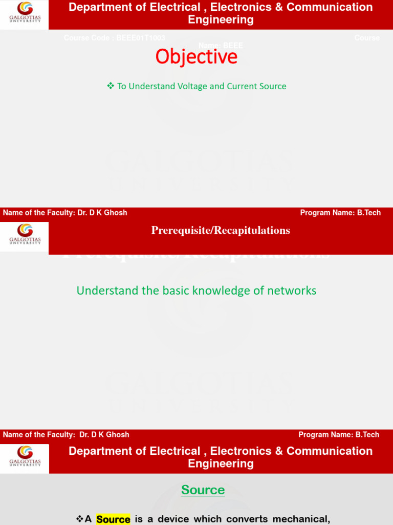 Unit1 Lecture - Introduction of Voltage and Current Source - Print | PDF | Voltage | Electrical ...