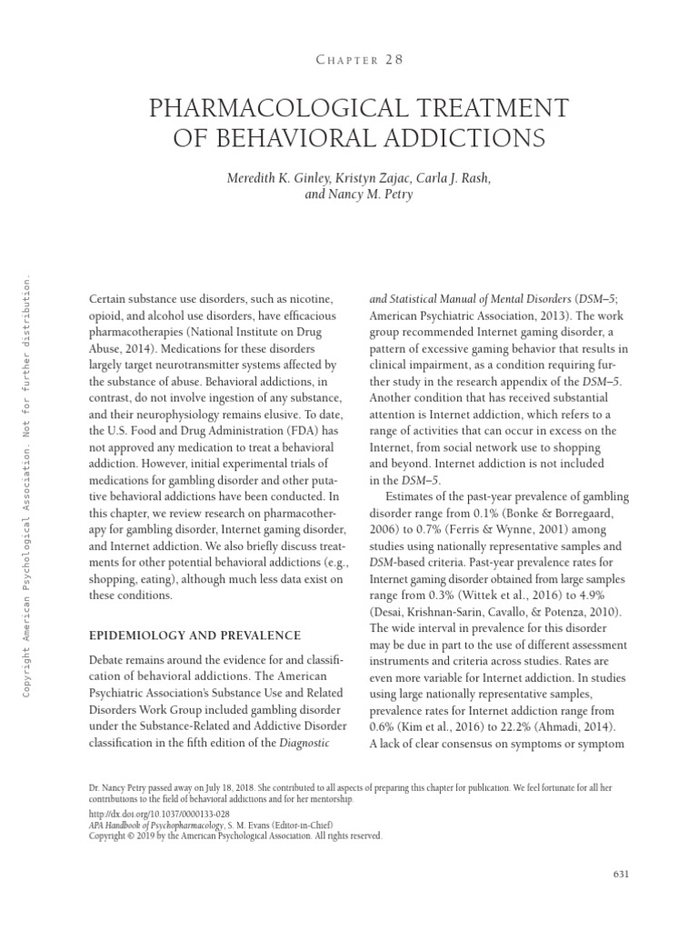 Pharmacological Treatment of Behavioral Addictions | PDF | Problem Gambling | Substance Use Disorder
