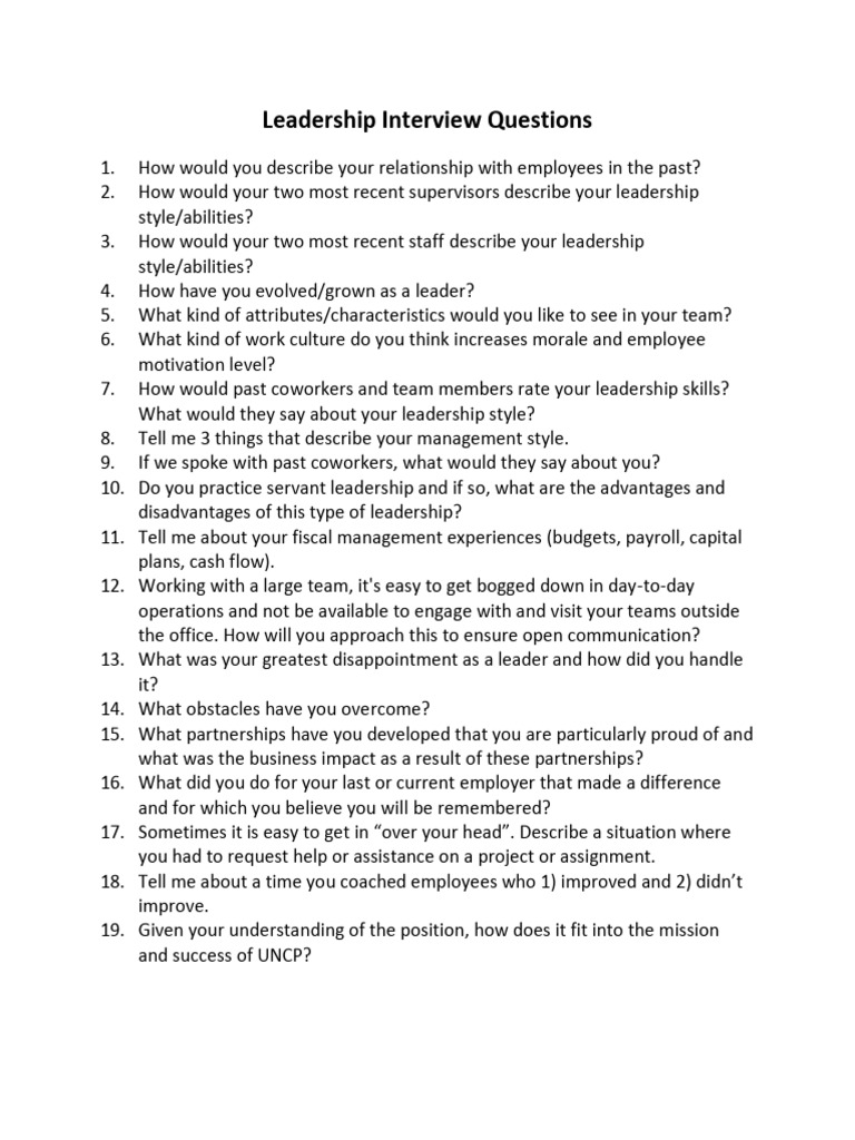 Leadership Interview Questions | PDF | Leadership | Goal