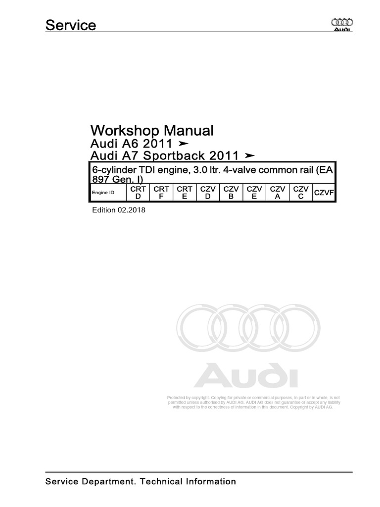 6-Cyl. TDI Engine, 3.0 Ltr. 4-Valve Common Rail (EA897 Gen. I) | PDF ...