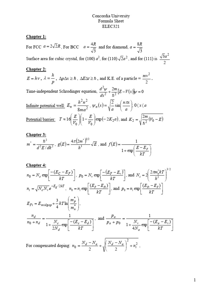 Elec 321 Formula - Sheet | PDF