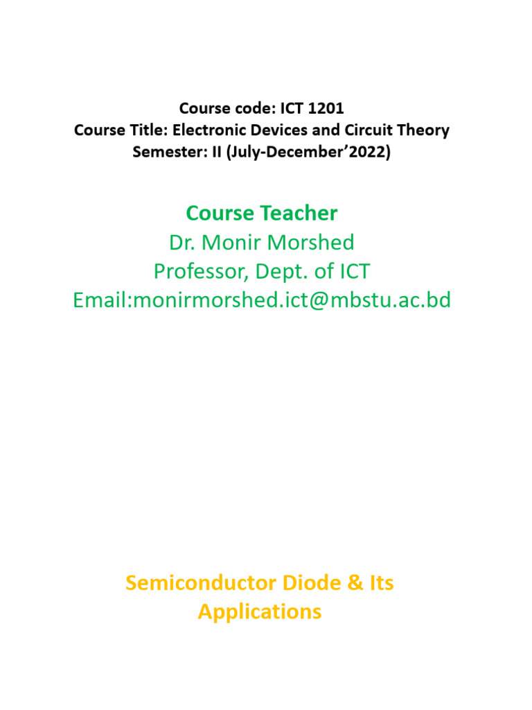 Lecture 2 | PDF | P–N Junction | Physical Sciences