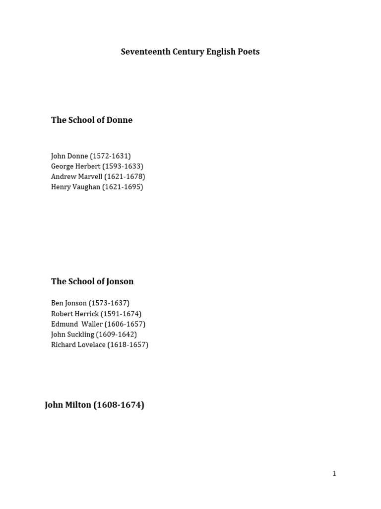 Seventeenth (17th) Century English Poetry | PDF | Art | Poetry