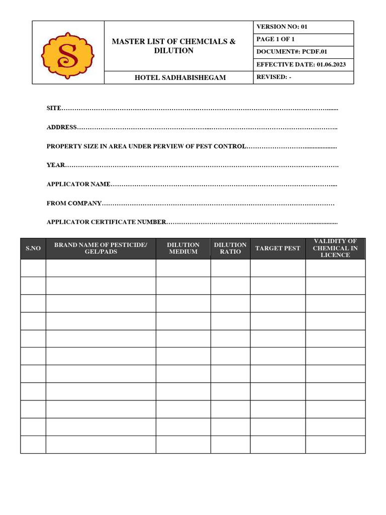 PCDF.01- Master dilution record | PDF