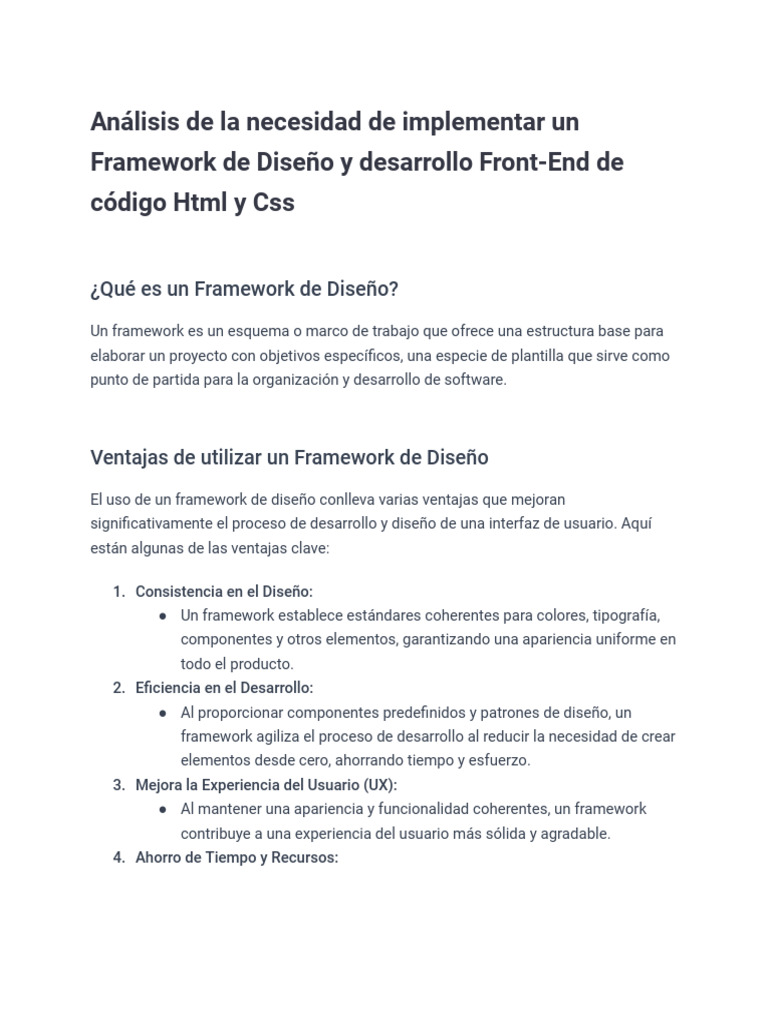 Análisis Framework de Diseño y desarrollo front-end de código Html y Css | PDF | Diseño | Marco ...