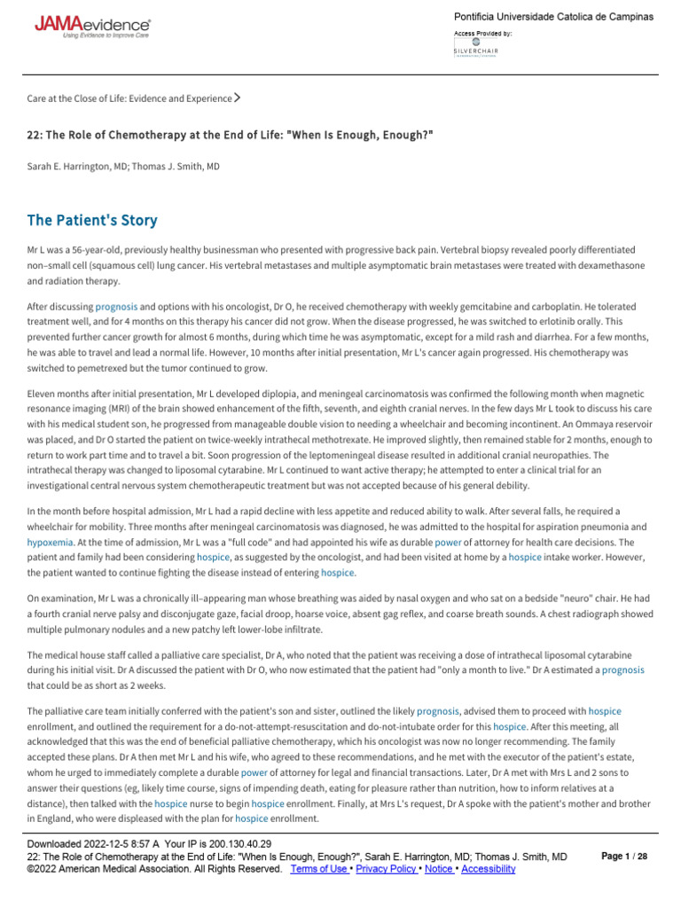 The Role of Chemotherapy at The End of Life - When Is Enough, Enough ...