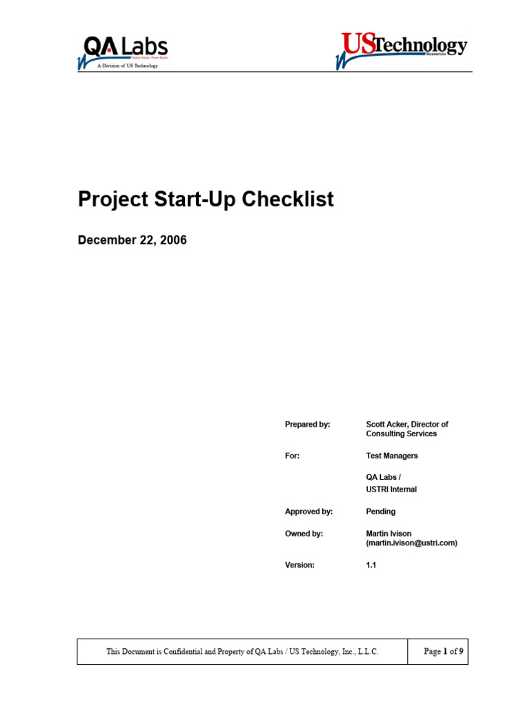 QA - Test Project Start-Up Checklist | PDF | Quality Assurance | Databases