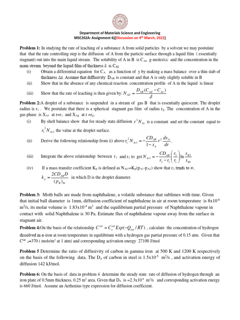 Assignment 6 MSE202A | PDF | Diffusion | Solubility