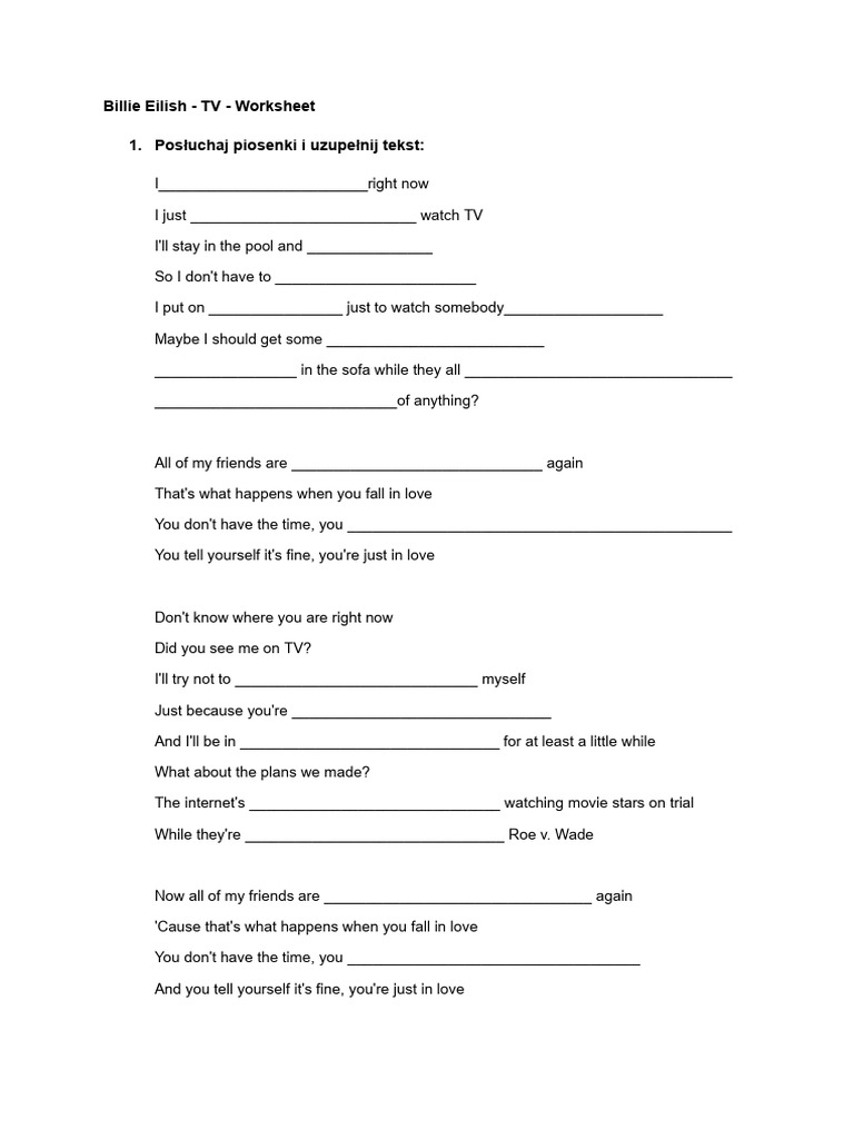 Billie Eilish - TV - Worksheet | PDF