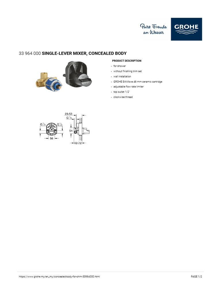 GROHE Specification Sheet 33964000 | PDF