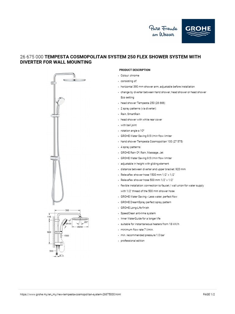 GROHE Specification Sheet 26675000 | PDF | Shower | Equipment