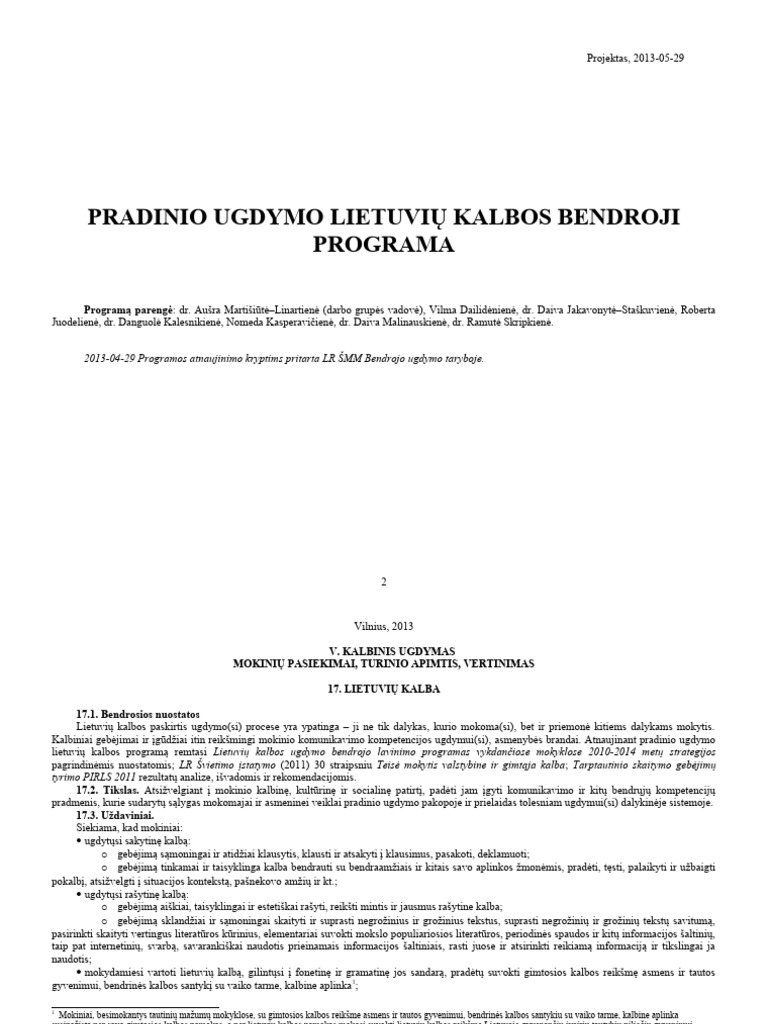 Pradinio Ugdymo Lietuviu Kalbos Programos | PDF