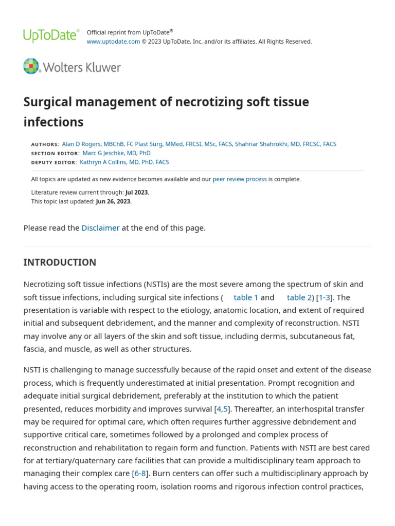 Surgical management of necrotizing soft tissue infections - UpToDate ...
