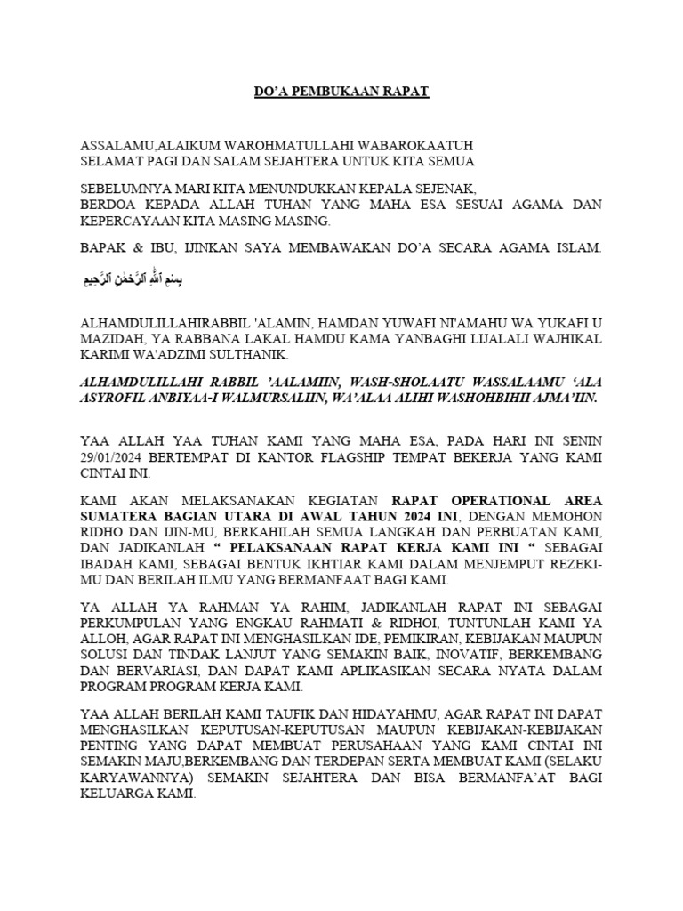 Contoh Doa Pembukaan Rapat | PDF