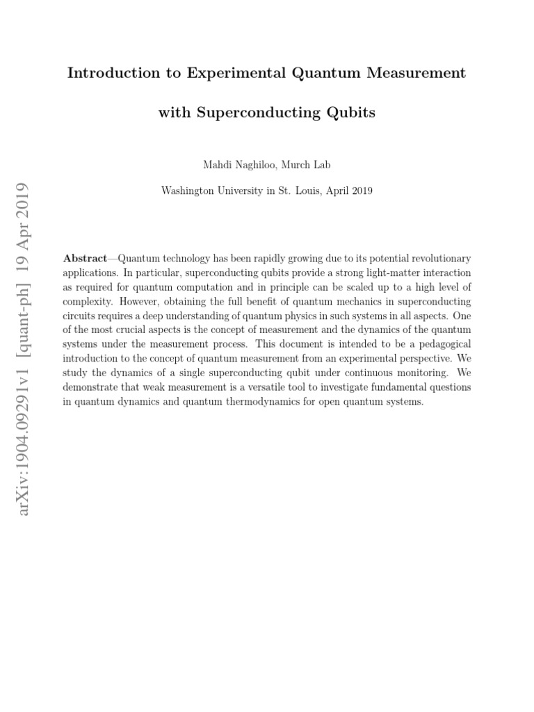 Introduction To Experimental Quantum Measurement With Superconducting Qubits - 061318 | PDF ...