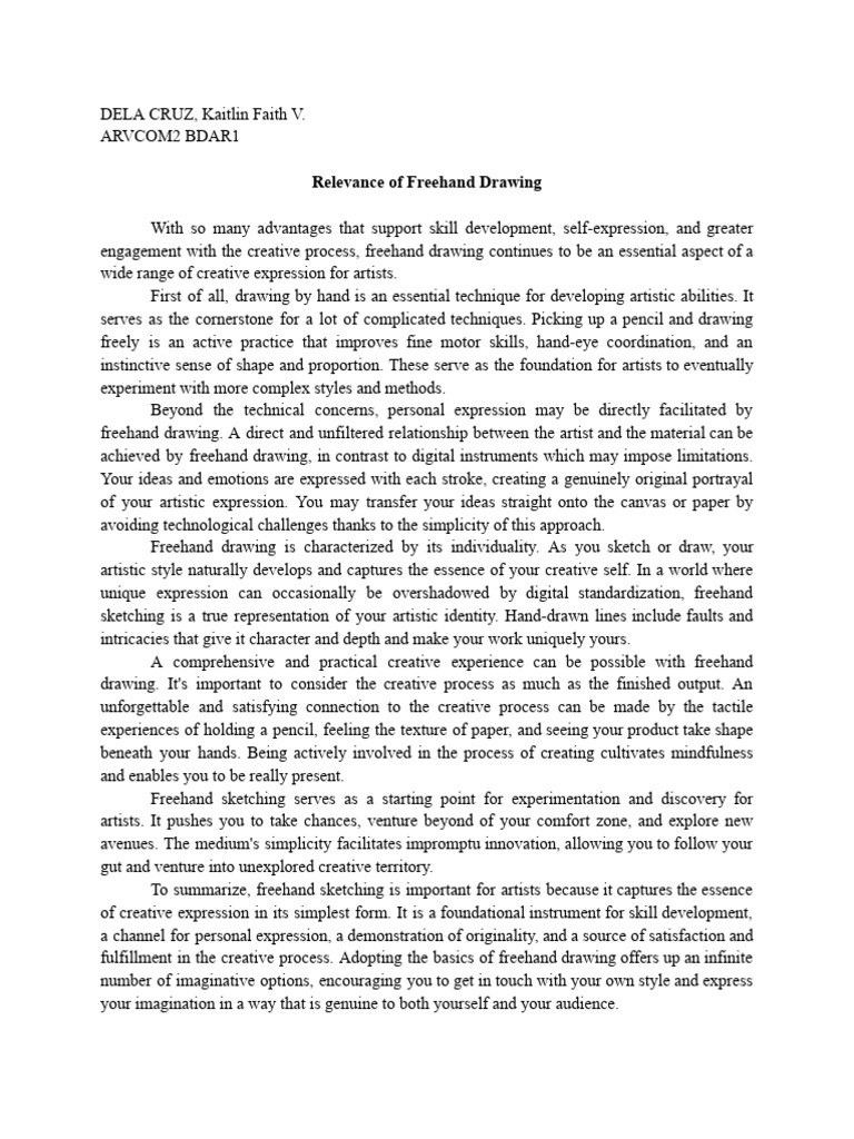 (DELA CRUZ) Relevance of Freehand Drawing | PDF | Drawing | Creativity