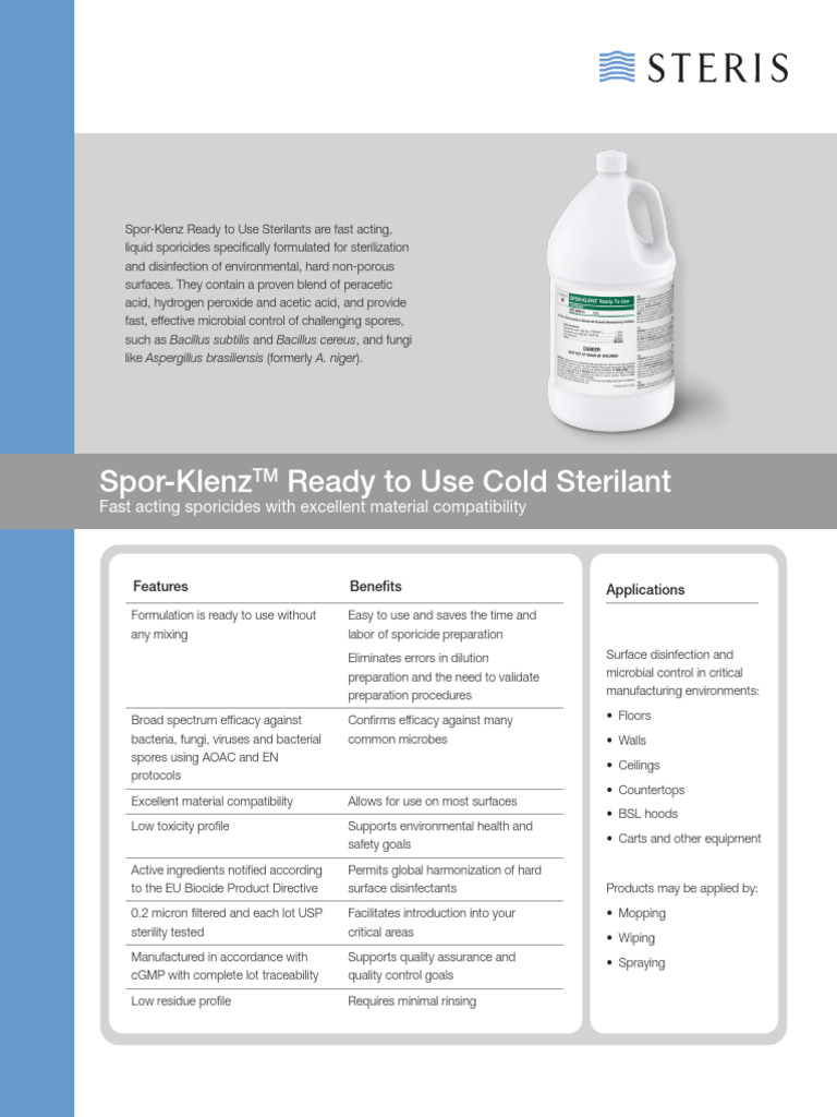STERIS Spor Klenz Ready To Use Cold Sterilant Overview LS132EN | PDF ...