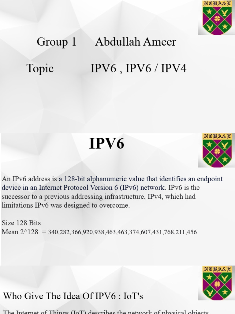Group 1 Abdullah Ameer Topic Ipv6, Ipv6 / Ipv4 | PDF