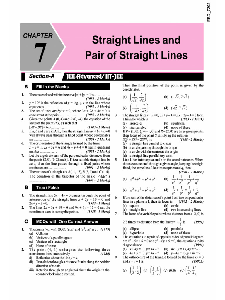 Straight Lines and Pair of Straight Lines | PDF