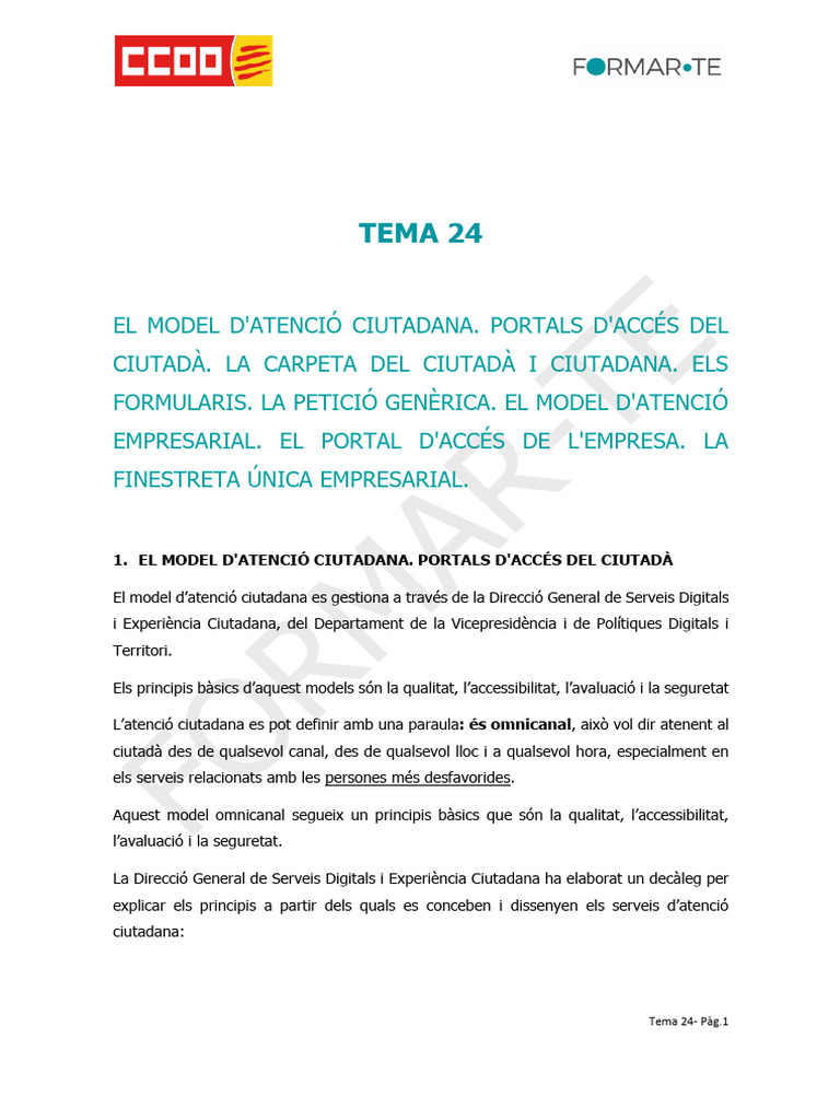 Tema 24 - El Model D - Atenció Ciutadana | PDF