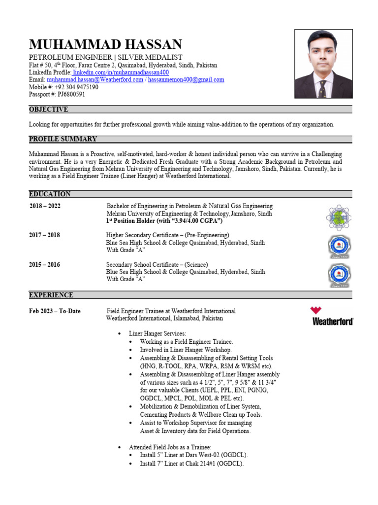 Muhammad Hassan CV - Resume PDF | PDF | Petroleum | Fossil Fuels
