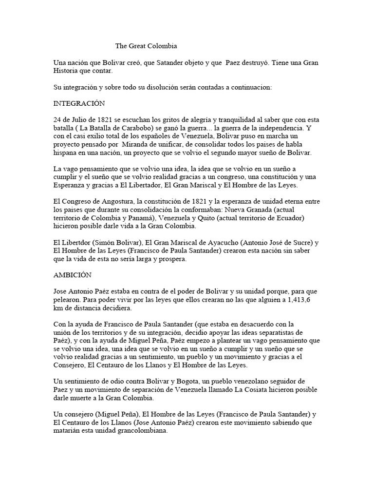 The Great Colombia | PDF | América del Sur