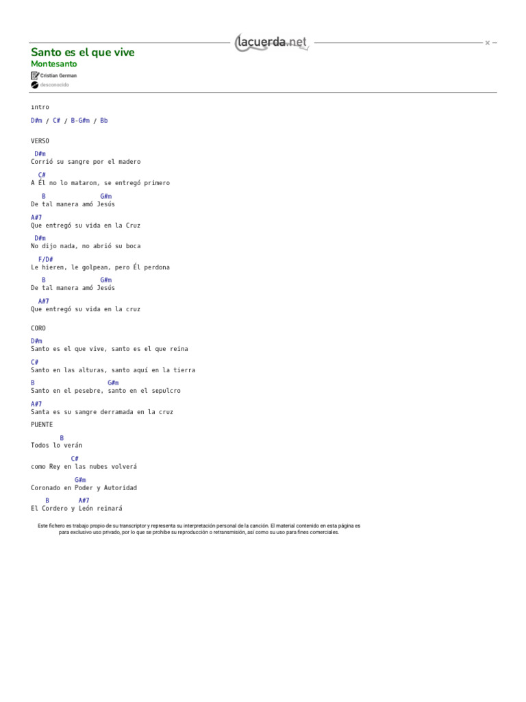 Santo es el que vive - Letra y acordes | PDF