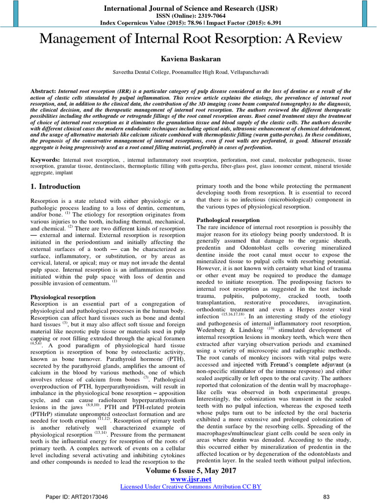 Management of Internal Root Resorption A Review | PDF | Dentin | Clinical Medicine
