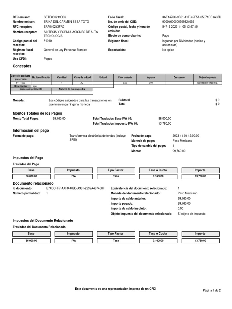 Erika Complemento de Pago Por 99 760 PDF Sintesis y Formulaciones | PDF ...