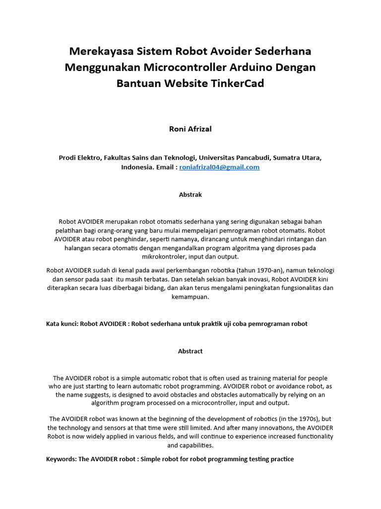 Robot AVOIDER: Rekayasa Sederhana Arduino | PDF