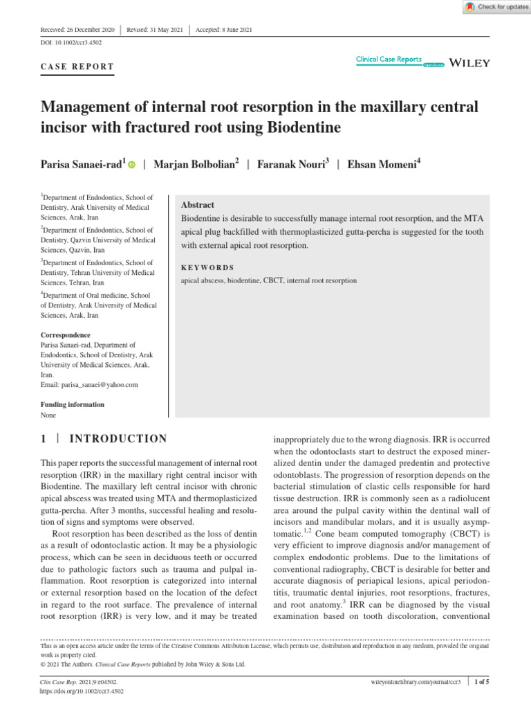 Clinical Case Reports - 2021 - Sanaei Rad - Management of Internal Root Resorption in The ...