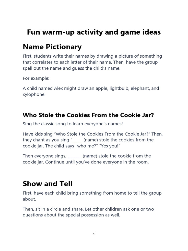 Fun Classroom Games for Kids | PDF