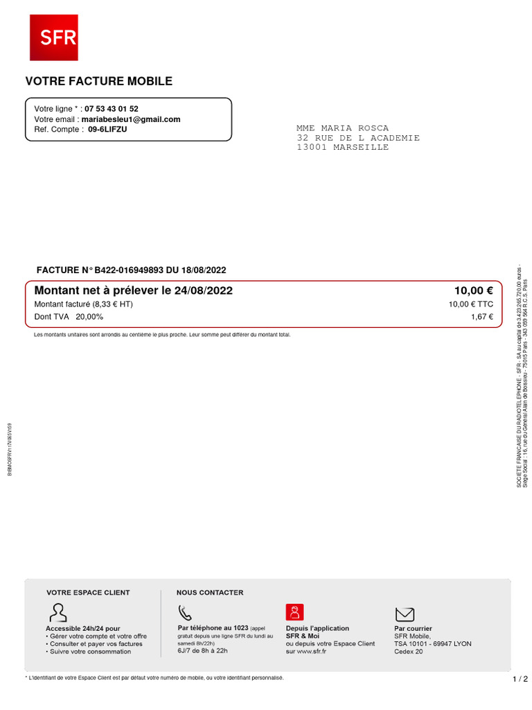 SFR Facture B422 016949893 | PDF