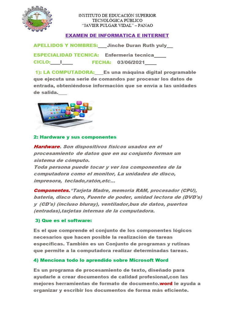 Examen de Informatica e Internet-1 | PDF