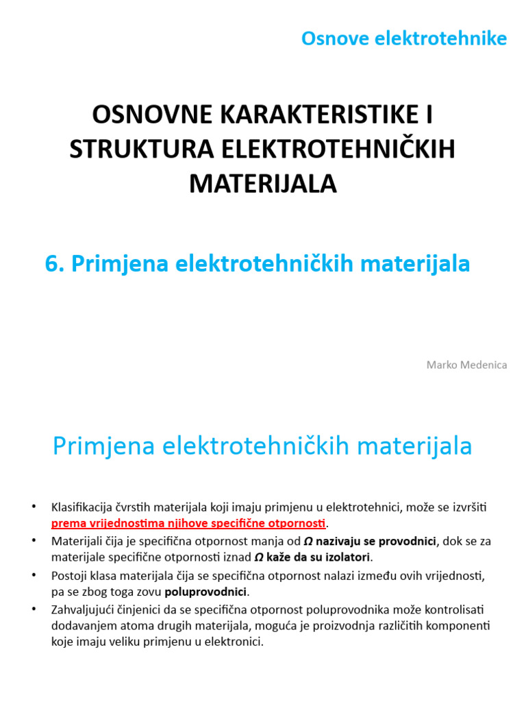 Primjena Elektrotehnickih Materijala | PDF