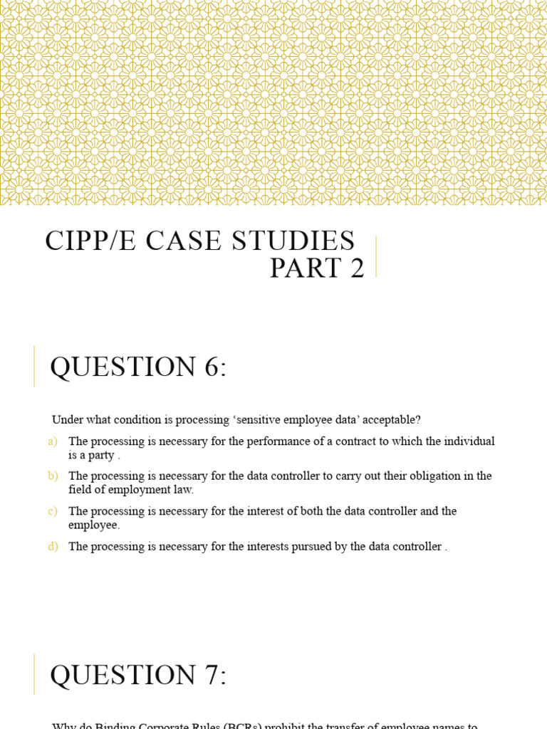 CIPP/E Case Studies: Employee Data Processing | PDF